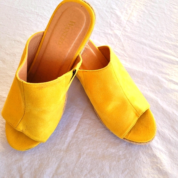 Wanted | Shoes | Wanted Mustard Yellow Slip On Faux Suede Peep Toe ...